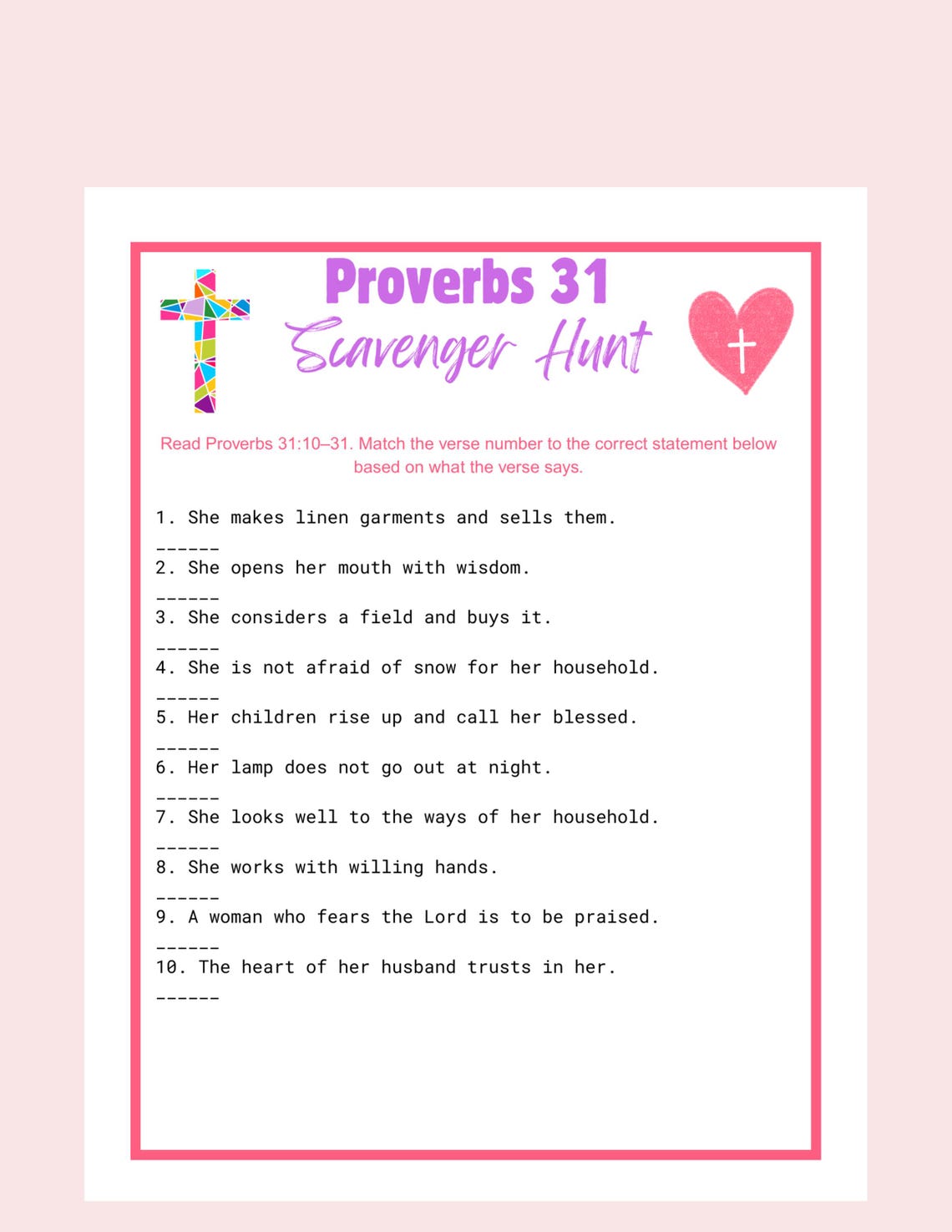 Proverbs 31 Scavenger Hunt: Bible Verse Game for Women (PDF Download ...