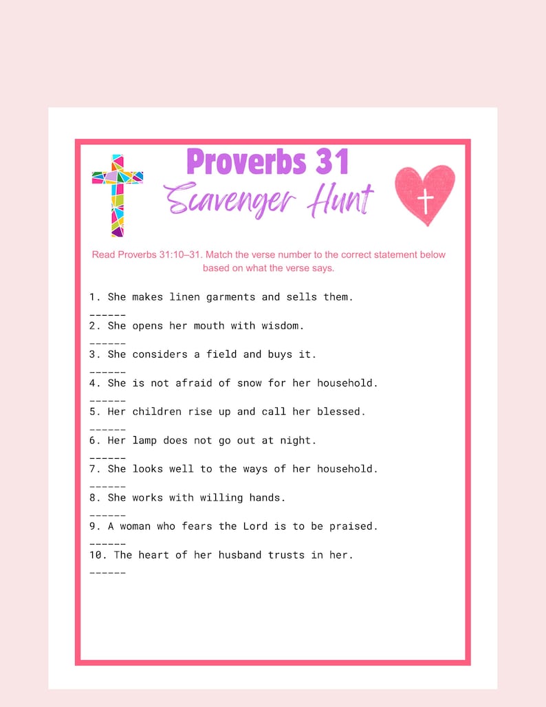 Proverbs 31 Scavenger Hunt: Bible Verse Game for Women (PDF Download ...
