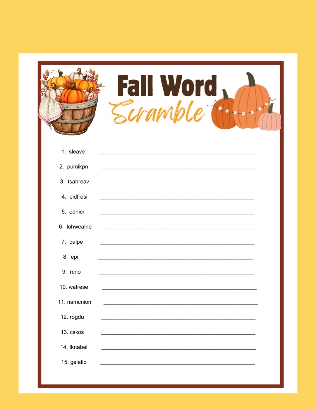 Fall Word Scramble Game Printable • Autumn Party Activity ...