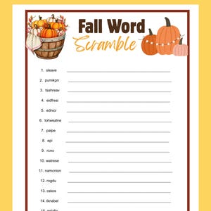 Fall Word Scramble Game Printable • Autumn Party Activity ...