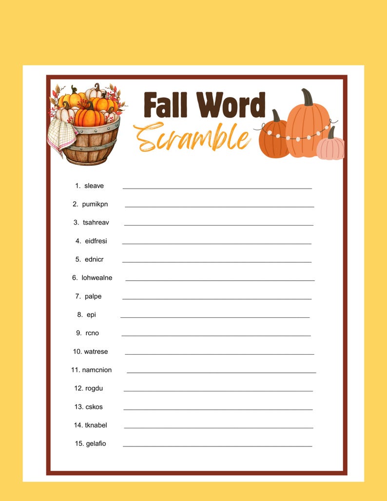 Fall Word Scramble Game Printable • Autumn Party Activity ...
