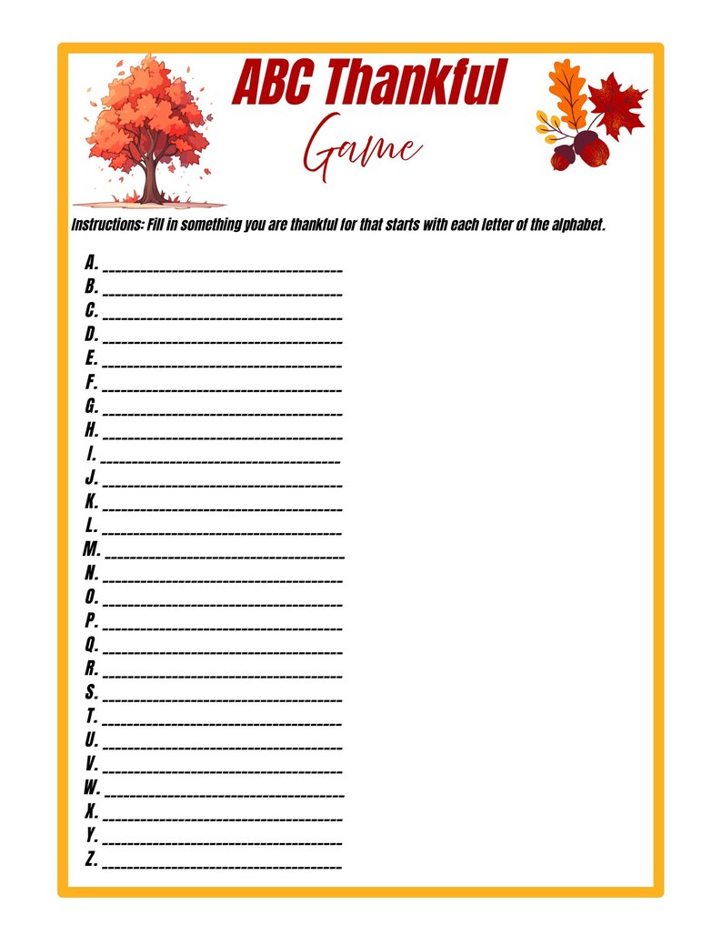 ABC Thankful Game Printable • Thanksgiving Alphabet Activity • Fall ...