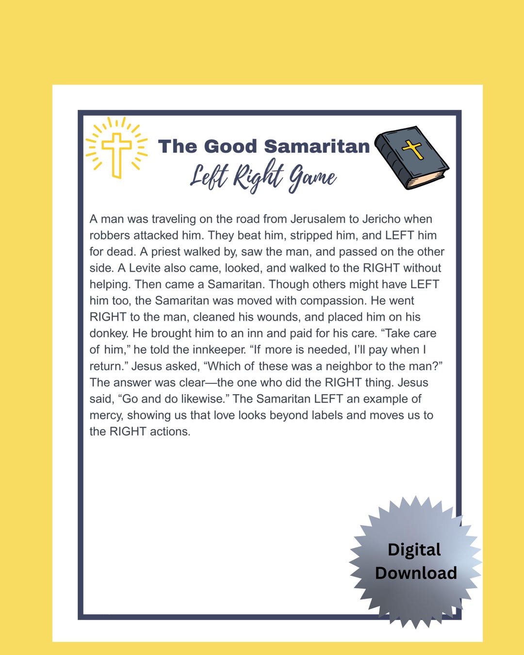 Good Samaritan Left Right Game Printable | Bible Story Game for Church ...