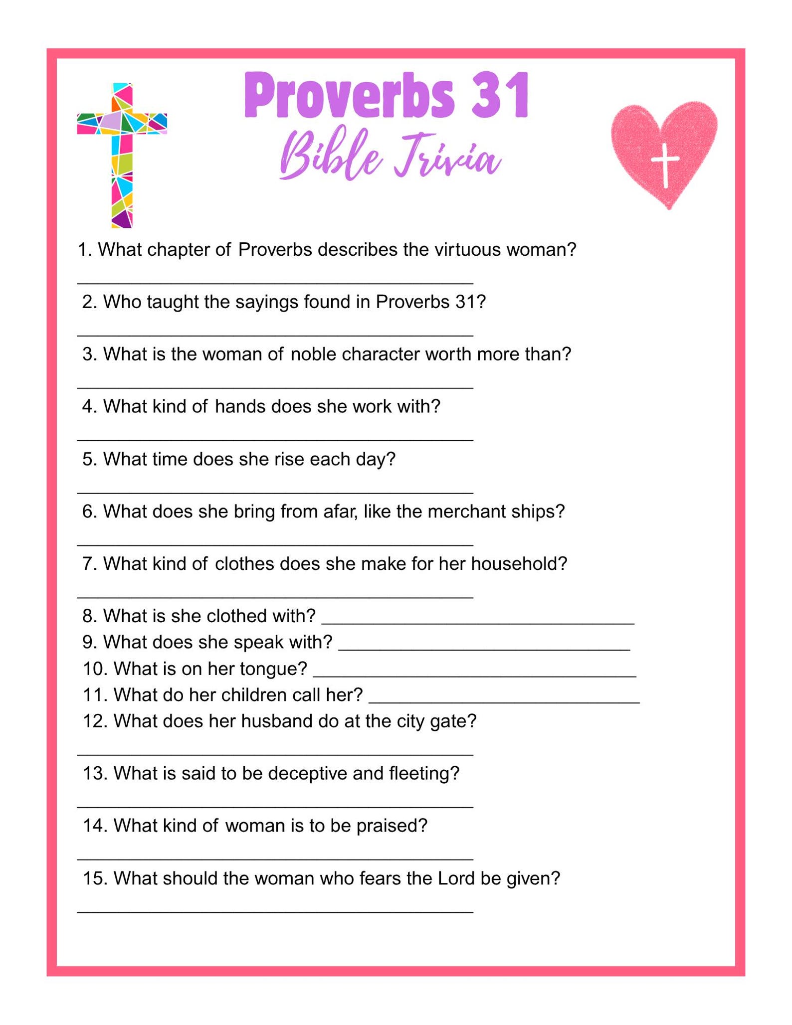 Proverbs 31 Bible Trivia Game: Christian Women's Group Activity ...