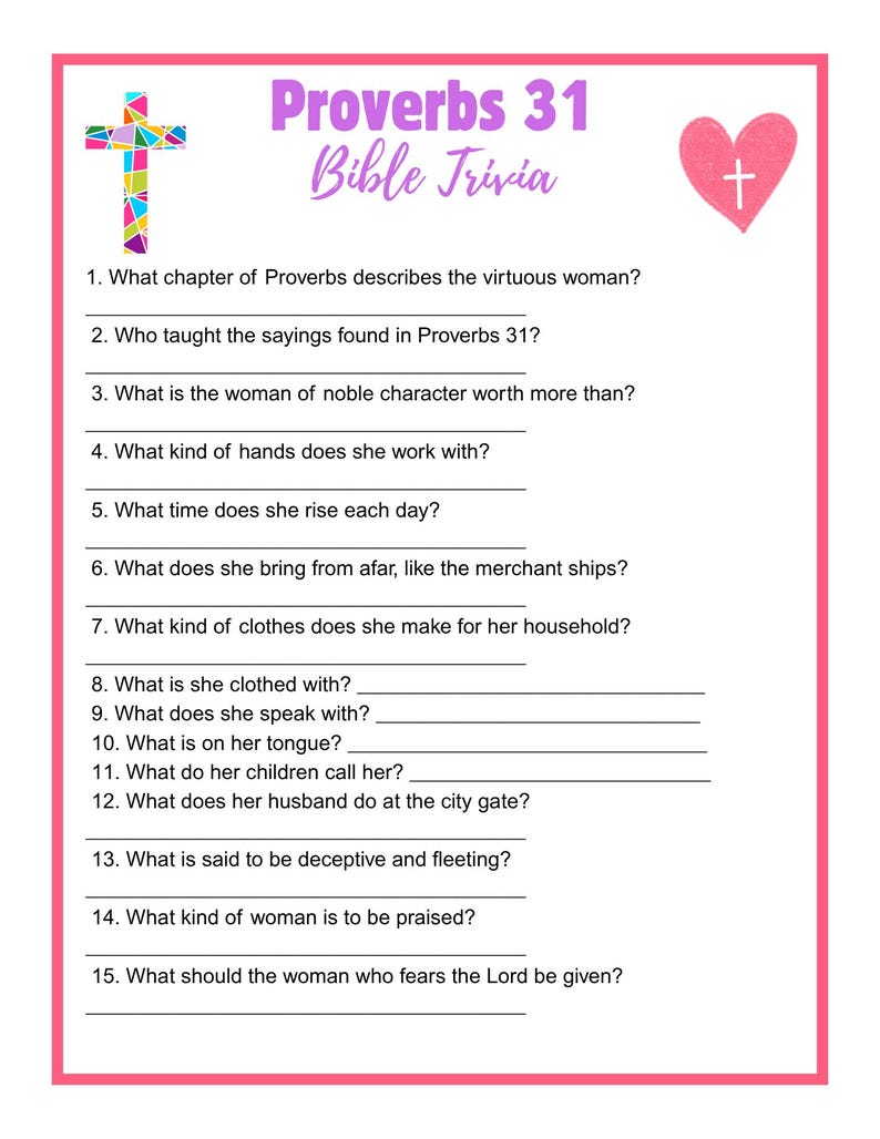 Proverbs 31 Bible Trivia Game: Christian Women's Group Activity ...