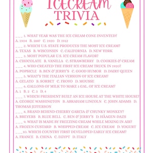 Ice Cream Trivia Game: Printable Summer Party Activity (PDF Download - Etsy
