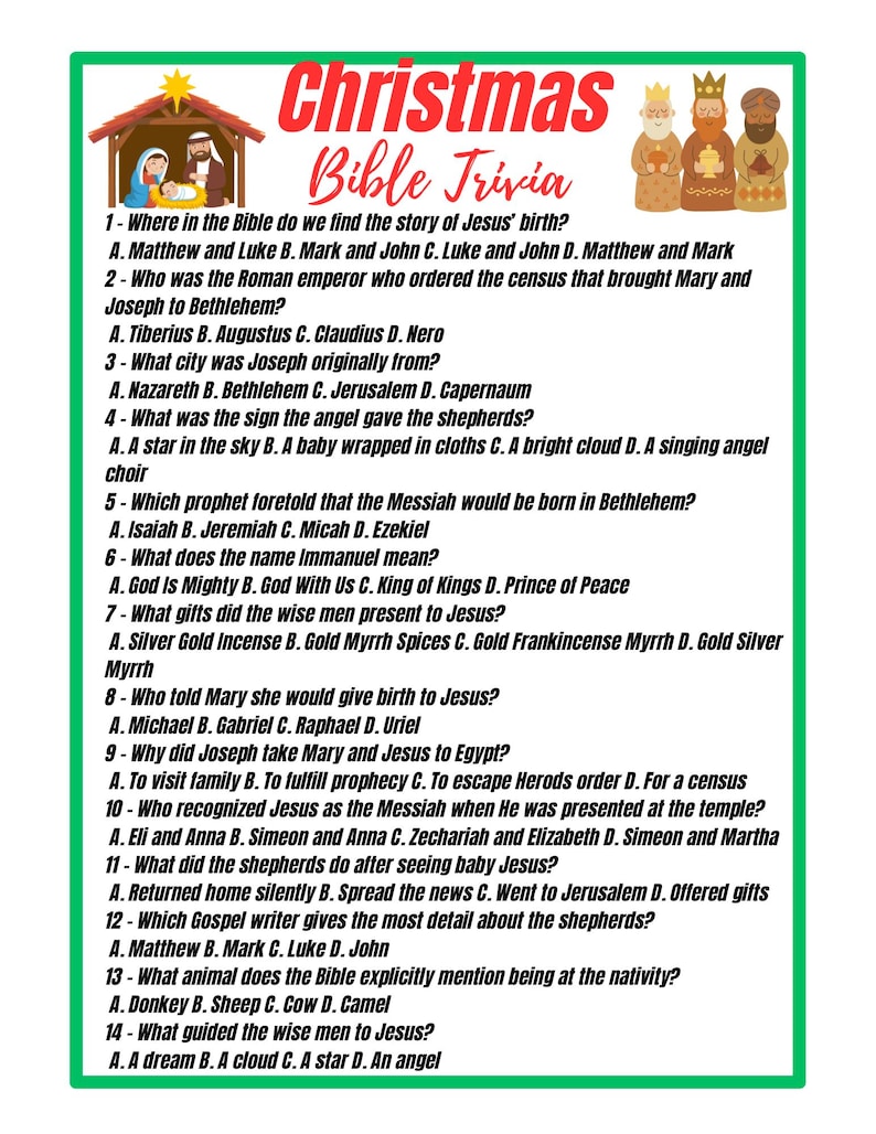 Christmas Bible Trivia Game Printable | Christian Christmas Party Game ...
