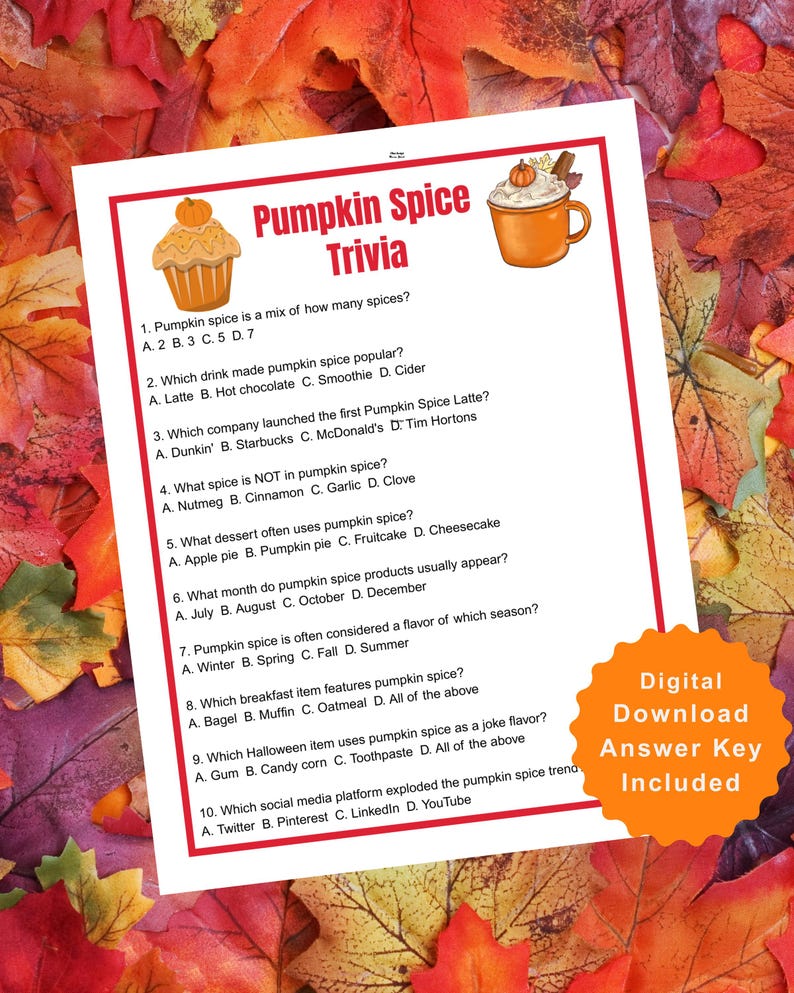 Pumpkin Spice Trivia Game: Fun Fall Party Activity (printable PDF & PNG ...