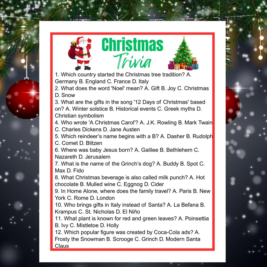 Christmas Trivia Game - Fun Printable Quiz for Family Gatherings ...