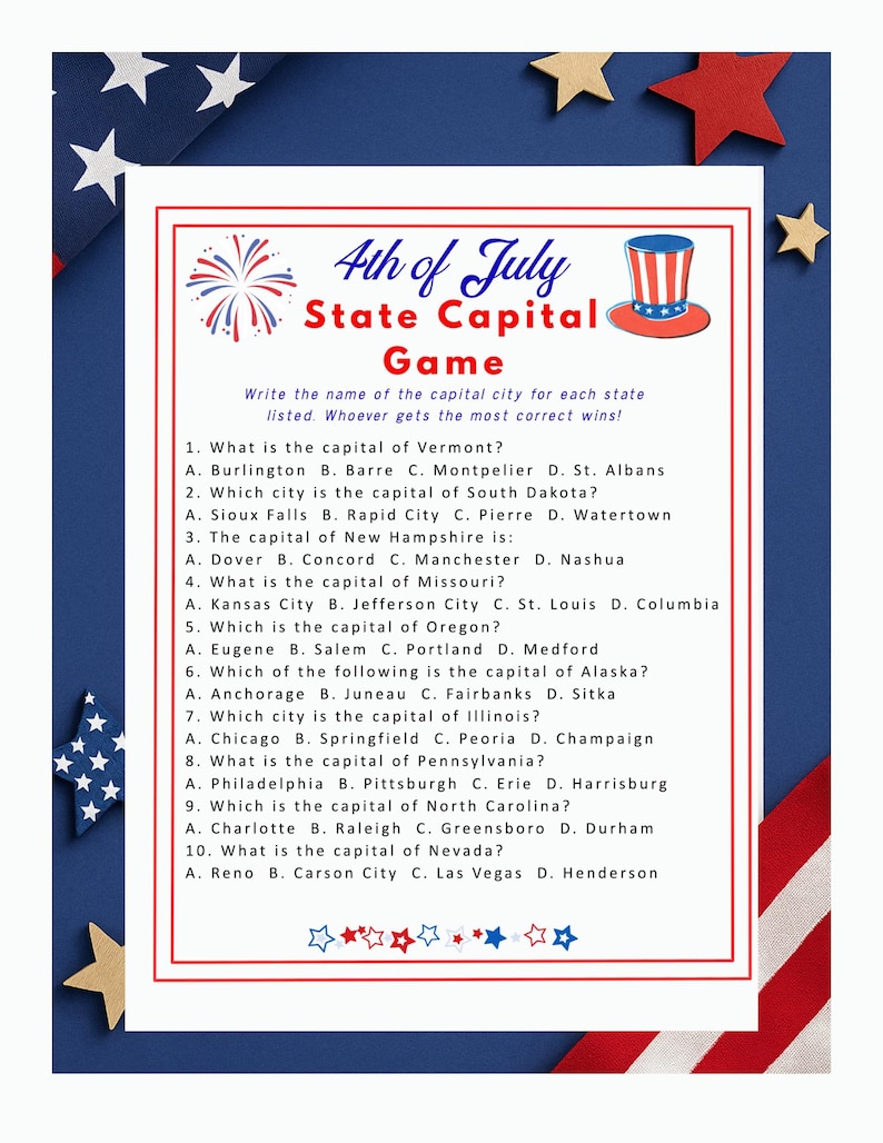 State Capitals Trivia Game: USA Geography Quiz (PDF Download - Etsy