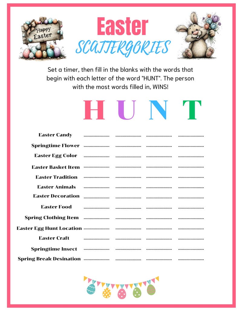 Easter Scattergories Game Printable, Easter Word Game for Family, Kids ...