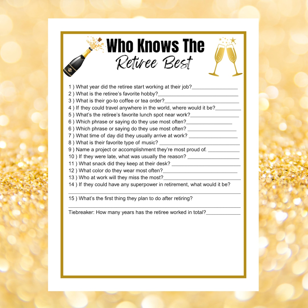 Who Knows the Retiree Best Game | Retirement Party Printable | Fun ...