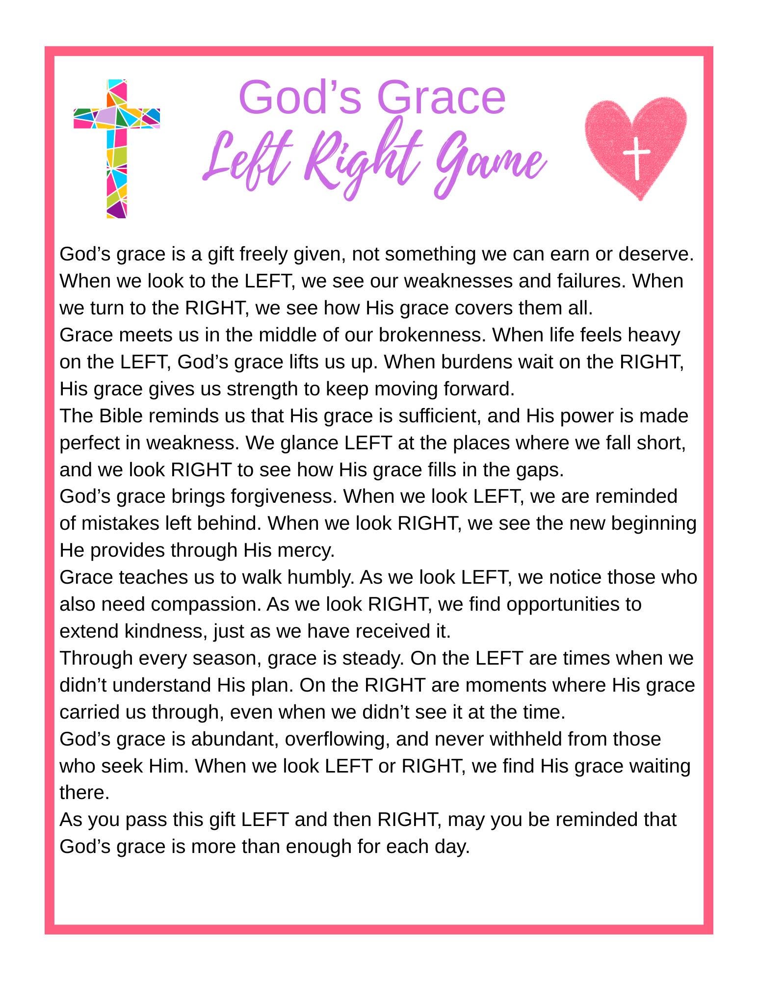 God’s Grace Left Right Game – Bible Printable, Faith-based Activity ...