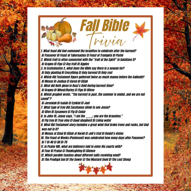 Fall Bible Trivia Game Printable • Autumn Sunday School Quiz ...
