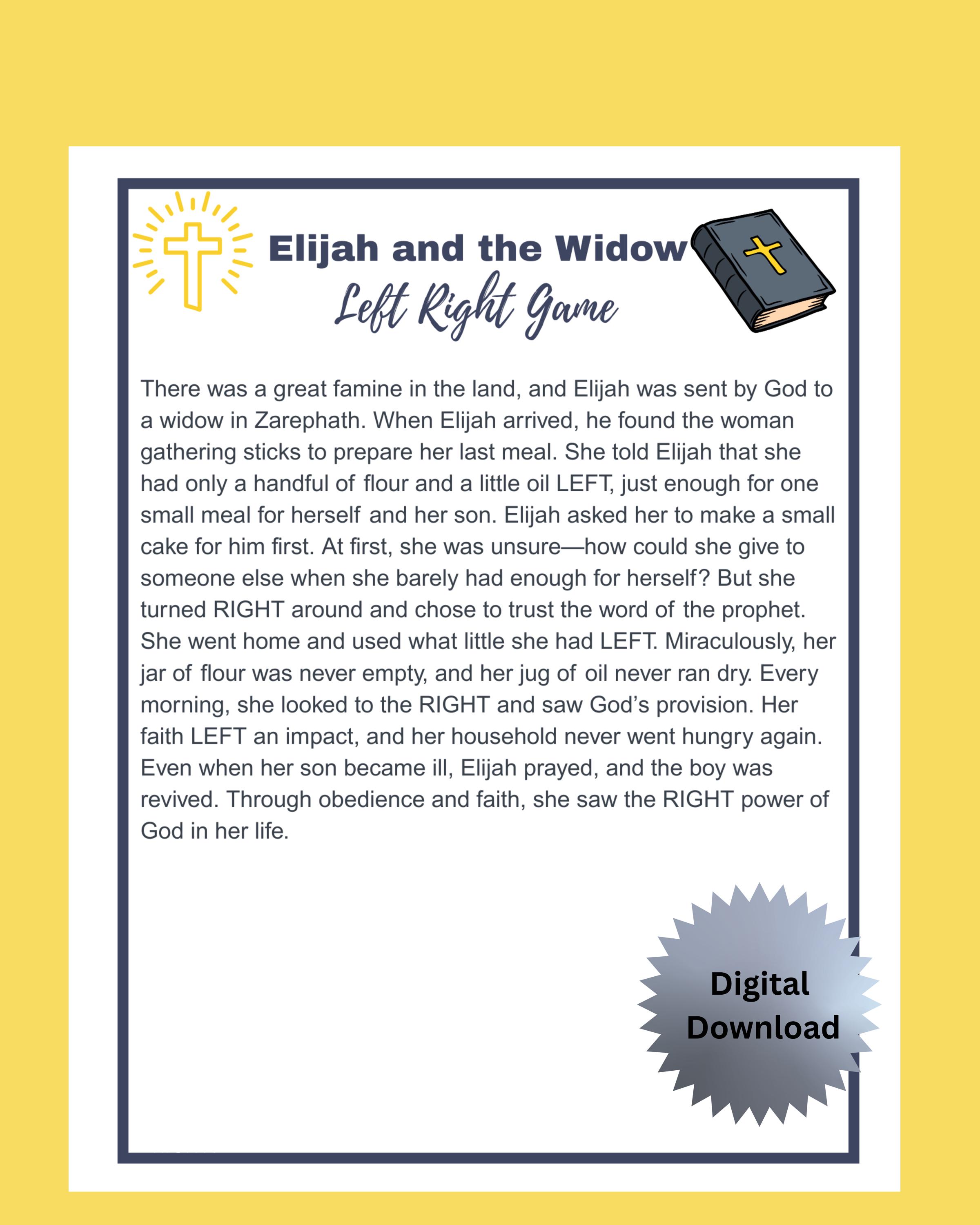 Elijah and the Widow Bible Story Game: Printable Sunday School Activity ...