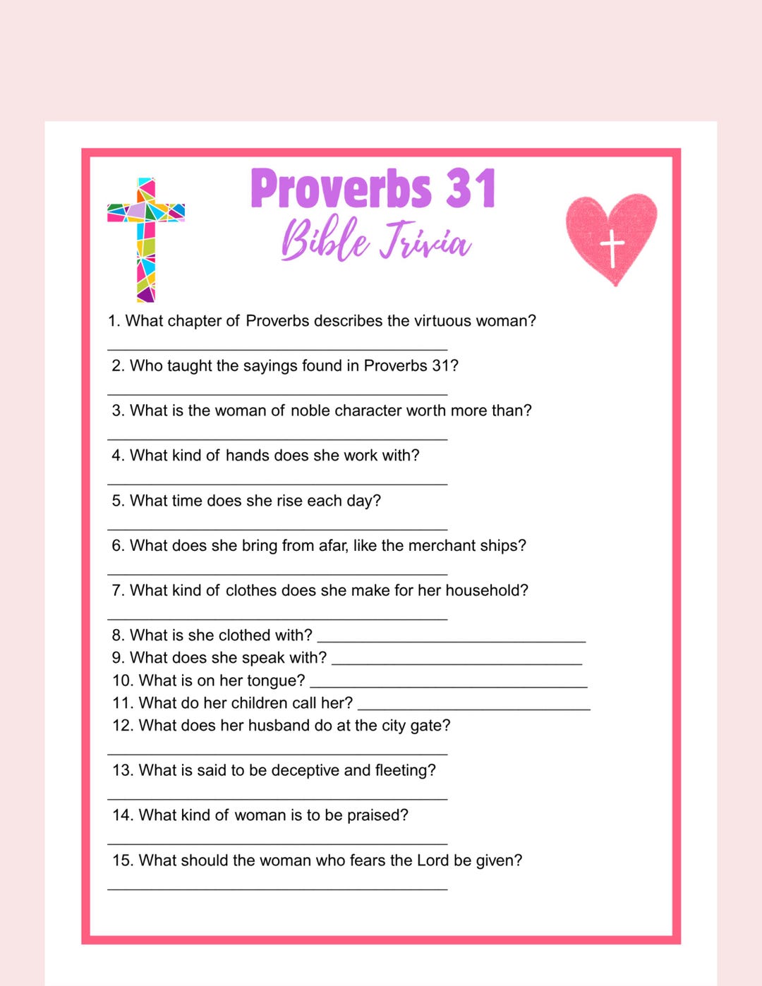 Proverbs 31 Bible Trivia Game: Christian Women's Group Activity ...