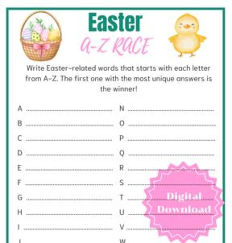 Easter A to Z Game Printable - Fun Easter Activities for Kids ...