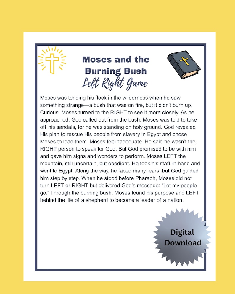Moses and the Burning Bush Left Right Bible Game Printable - Etsy