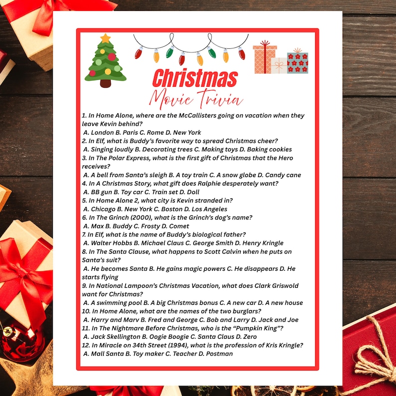 Christmas Movie Trivia Game Printable | Holiday Party Quiz | Family ...