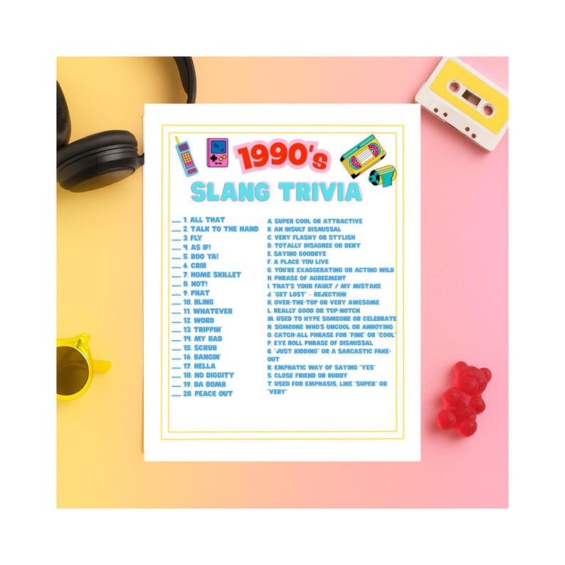 1990s Slang Trivia Game: Printable Retro Party Quiz (PDF Download) - Etsy