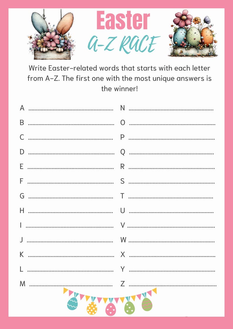 Easter A to Z Race Game Printable, Easter Word Game for Family, Kids ...