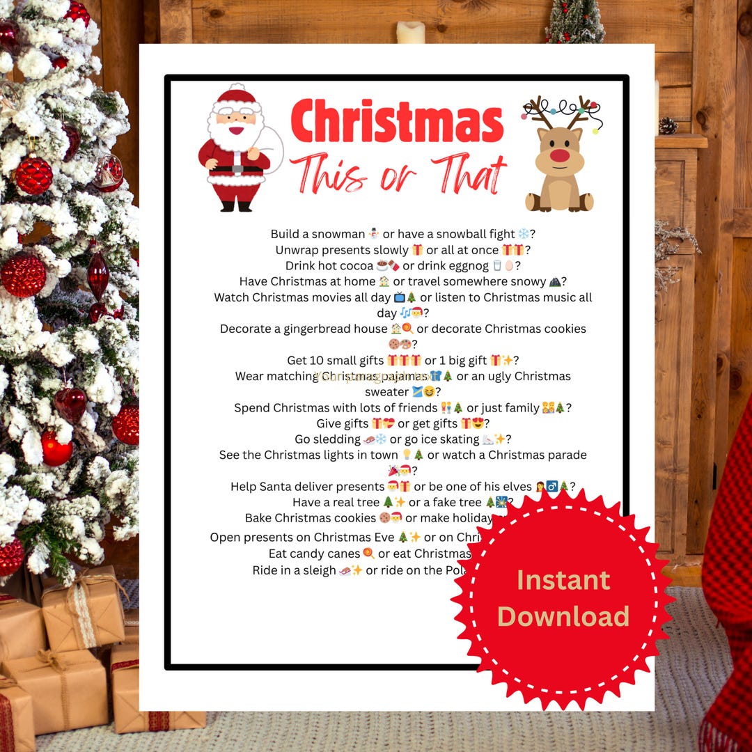 Christmas This or That Game Printable | Holiday Party Game | Fun Family ...
