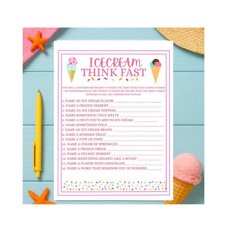 Ice Cream Trivia Game: Summer Party Printable (PDF Download - Etsy