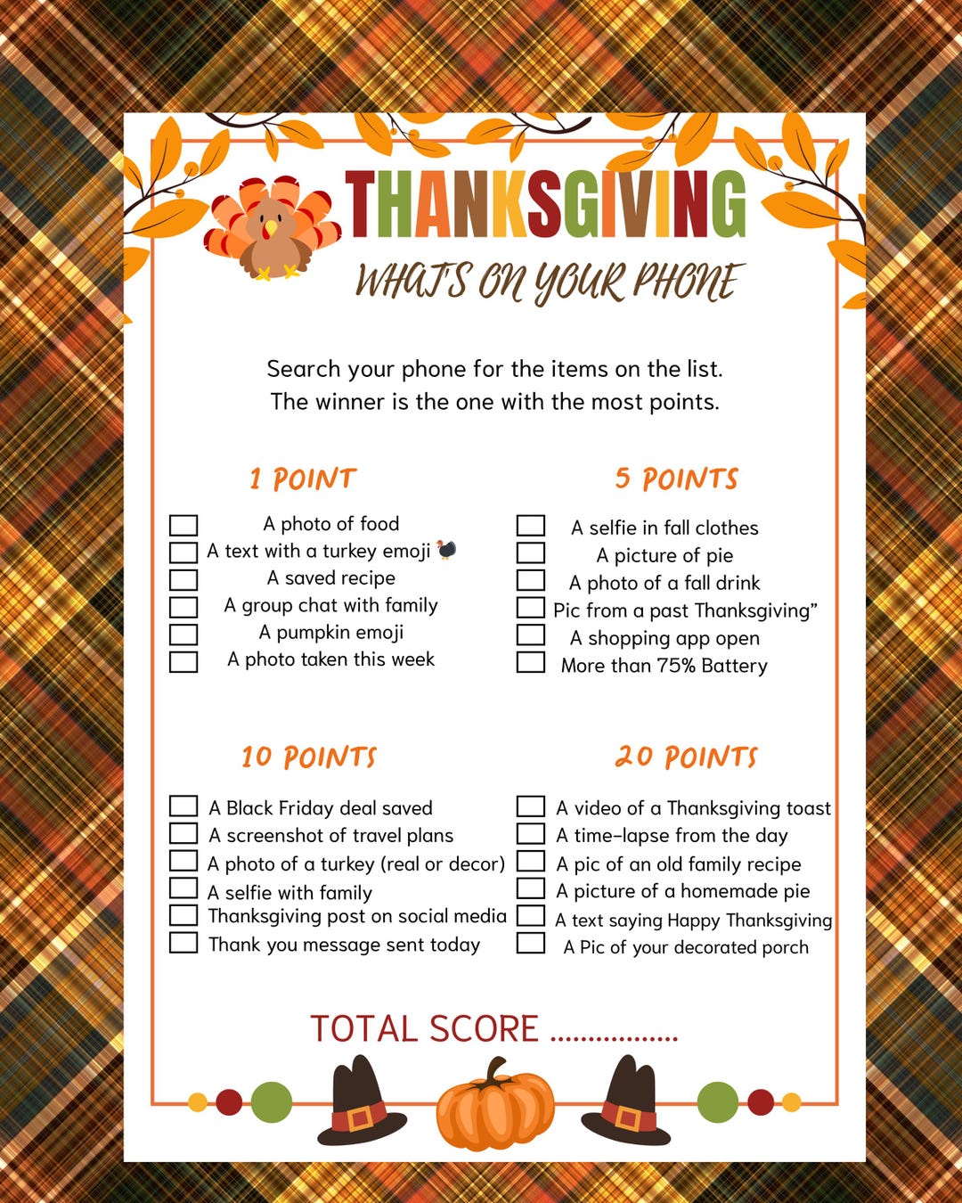 Thanksgiving What's on Your Phone Game Printable, Family & Friends ...