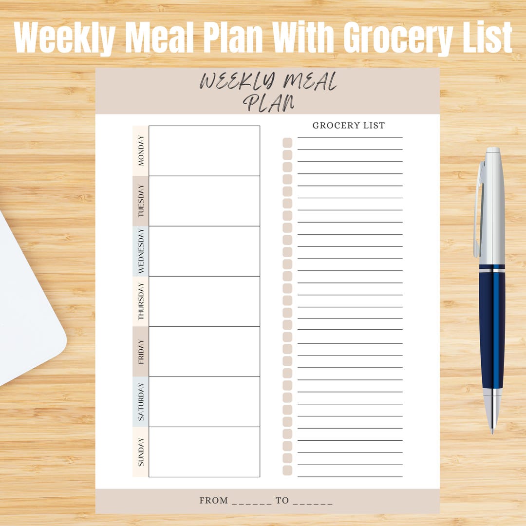 Weekly Meal Planner Printable: Family Meal Prep Organizer With Grocery ...