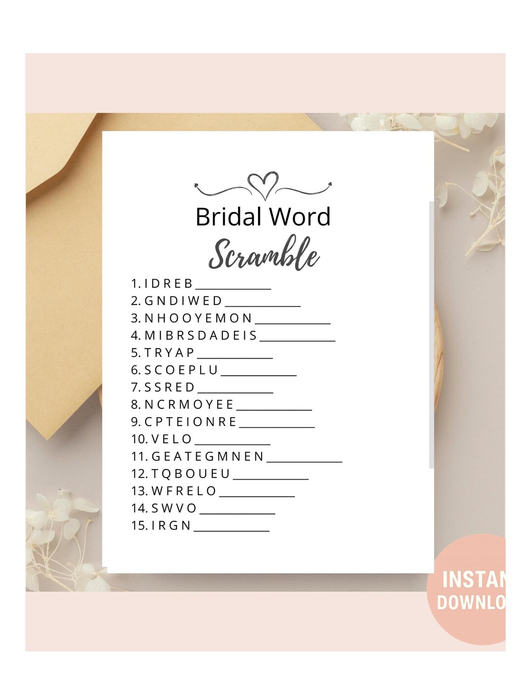 Bridal Word Scramble Game Printable – Fun Bridal Shower Activity With ...