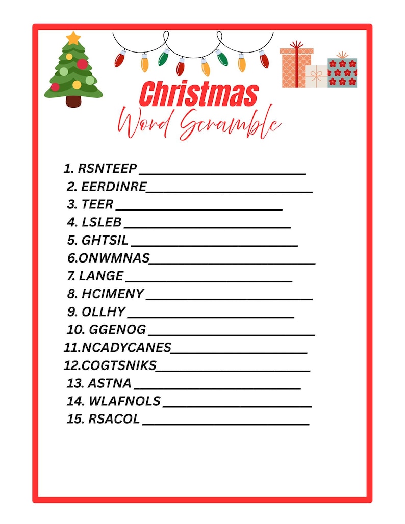 Christmas Word Scramble Game Printable | Holiday Party Activity ...