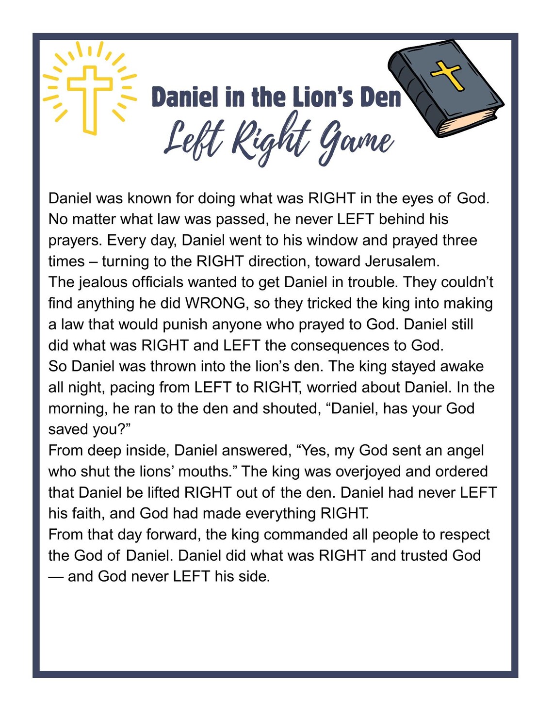 Daniel in the Lion's Den Game: Bible Story Party Activity (PDF ...