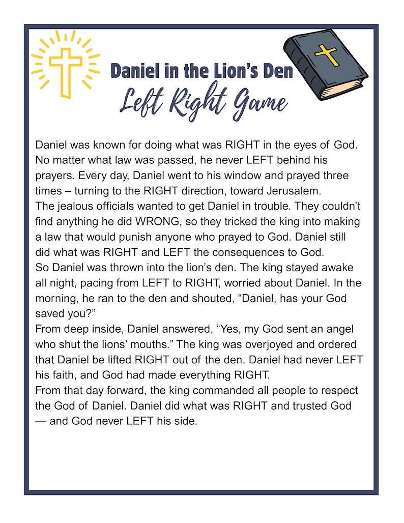 Daniel in the Lion's Den Game: Bible Story Party Activity (PDF ...