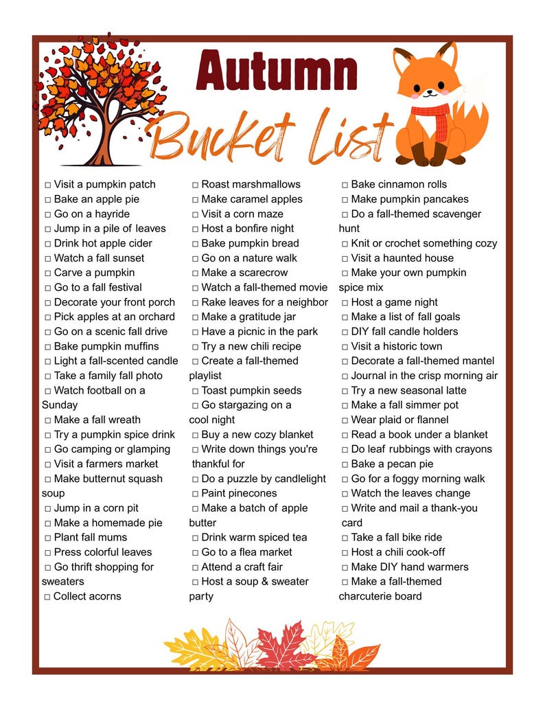 Autumn Bucket List Printable • Fall Activity Planner • Cozy Seasonal ...