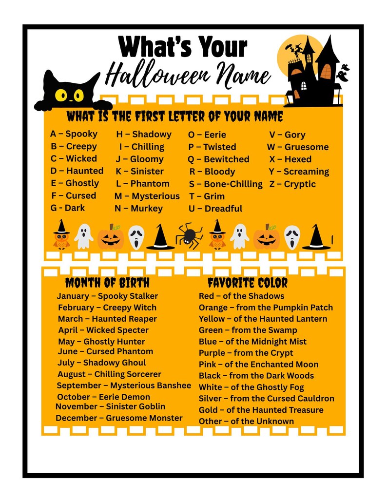 What’s Your Halloween Name Game Printable • Spooky Party Activity ...