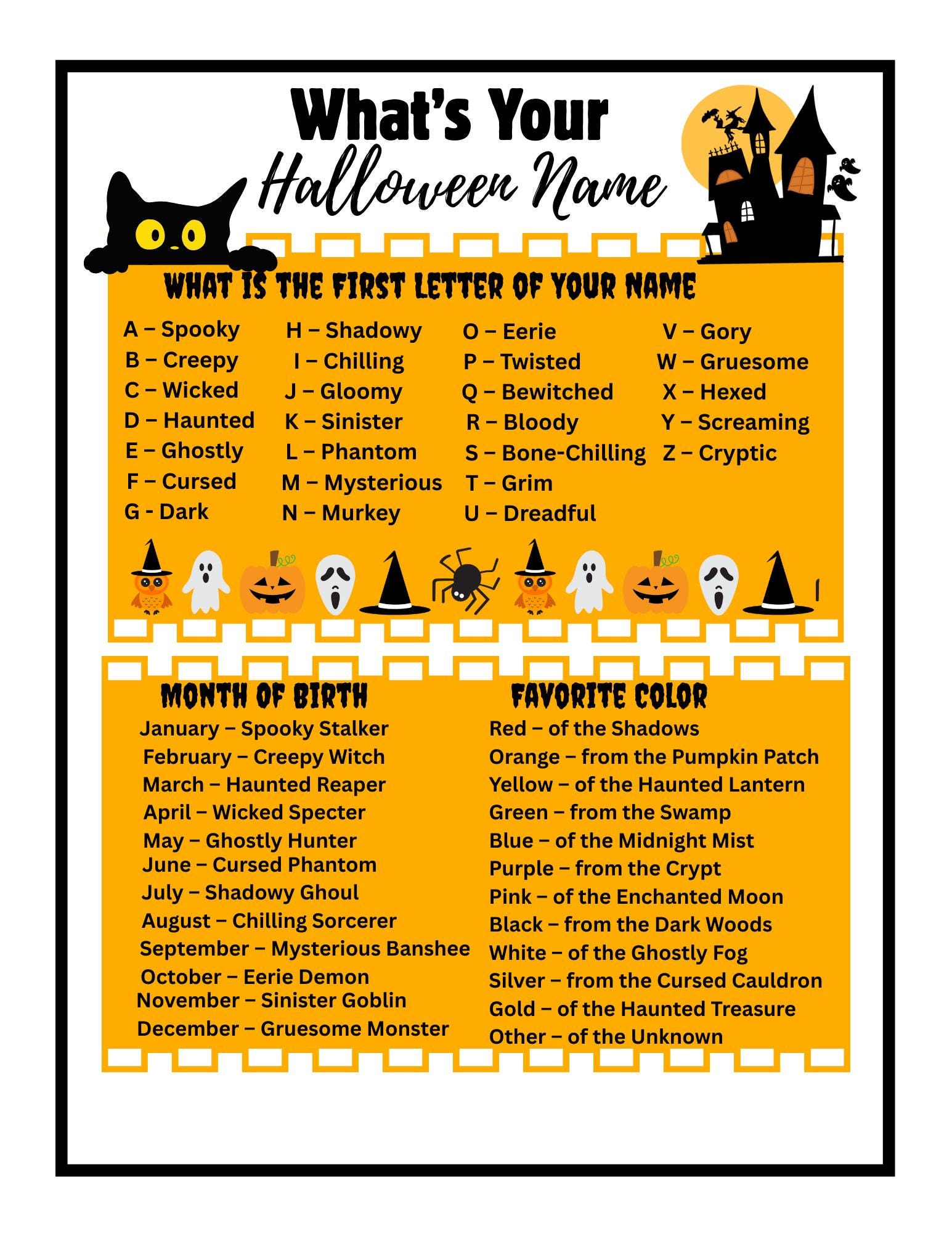 Whats Your Halloween Name Game Halloween Icebreaker Game Fun Team ...
