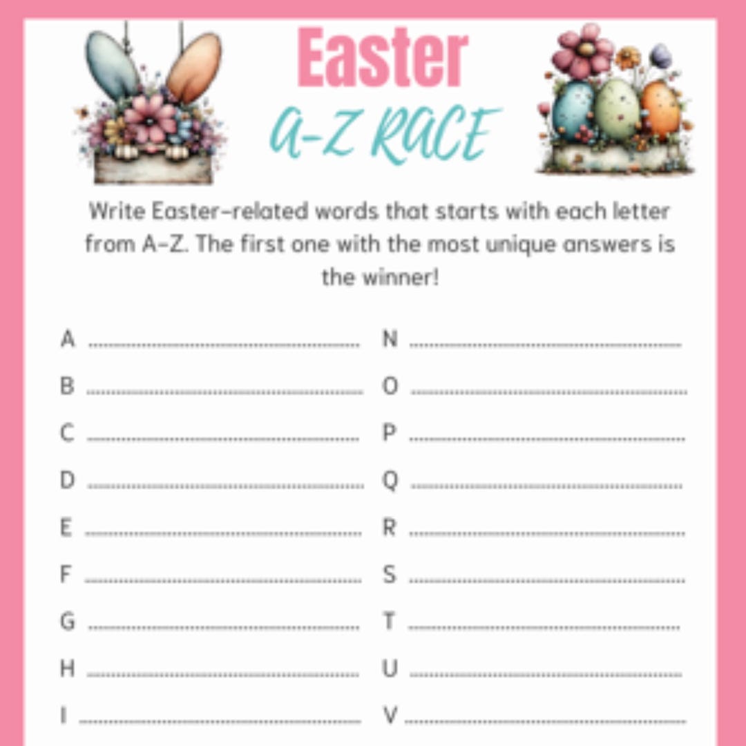Easter A to Z Race Game Printable, Easter Word Game for Family, Kids ...