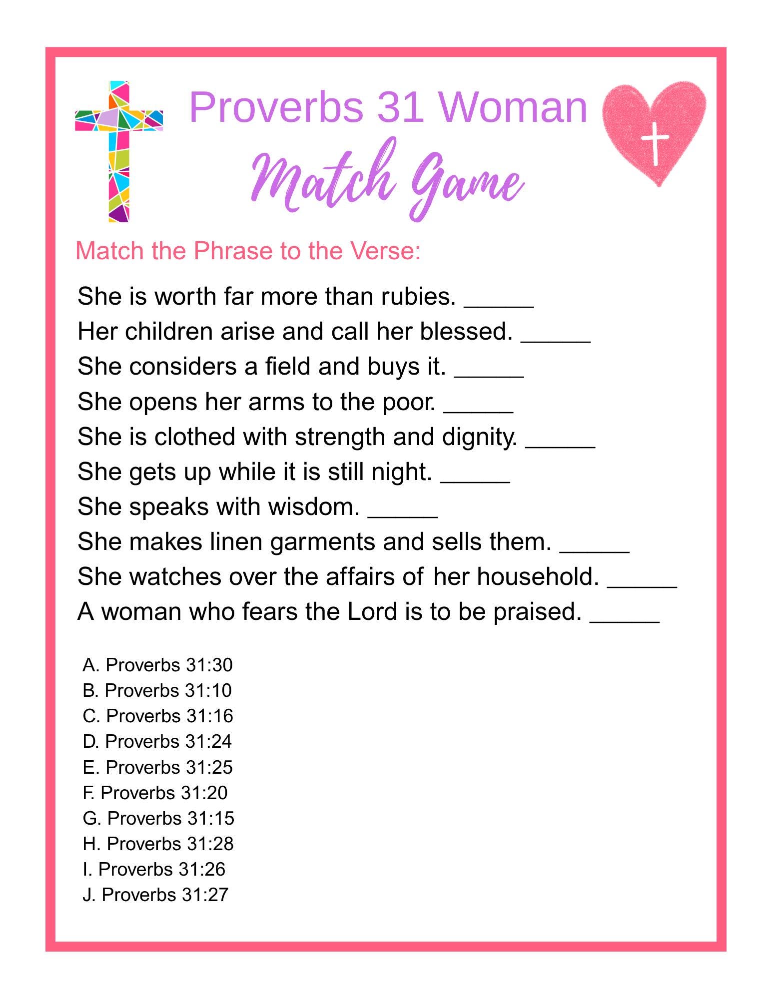 Proverbs 31 Woman Scripture Matching Game: Printable Bible Activity ...