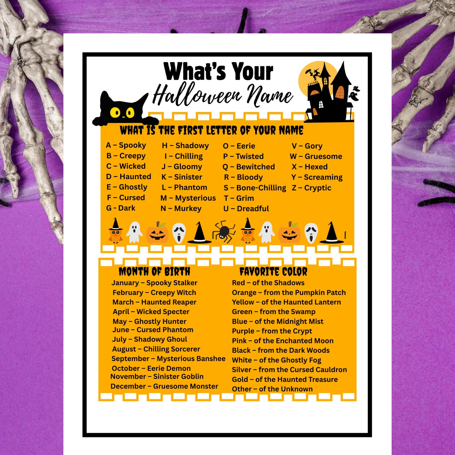 What’s Your Halloween Name Game Printable • Spooky Party Activity ...