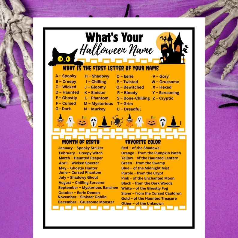 Whats Your Halloween Name Game Halloween Icebreaker Game Fun Team ...