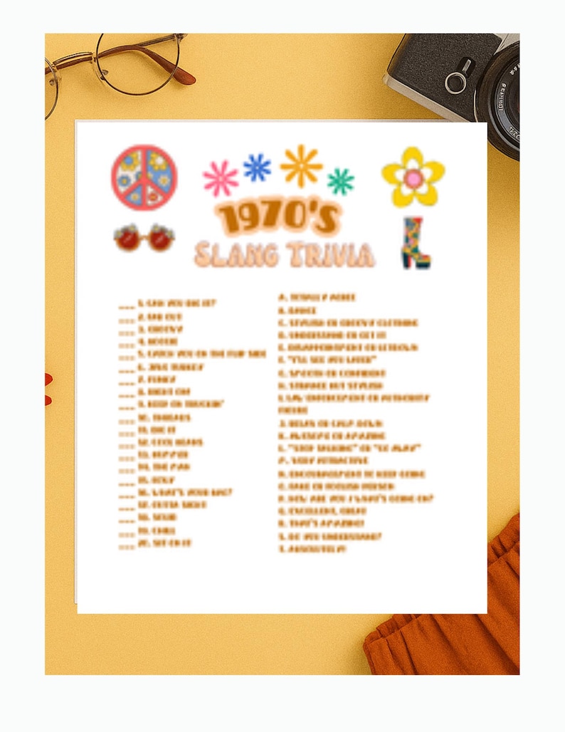 1970s Slang Trivia Game Printable | 90s Party Game | Retro Quiz ...