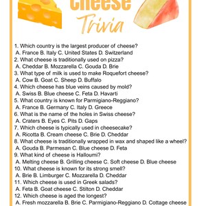 Cheese Trivia Game Printable | Food Trivia for Adults & Families ...