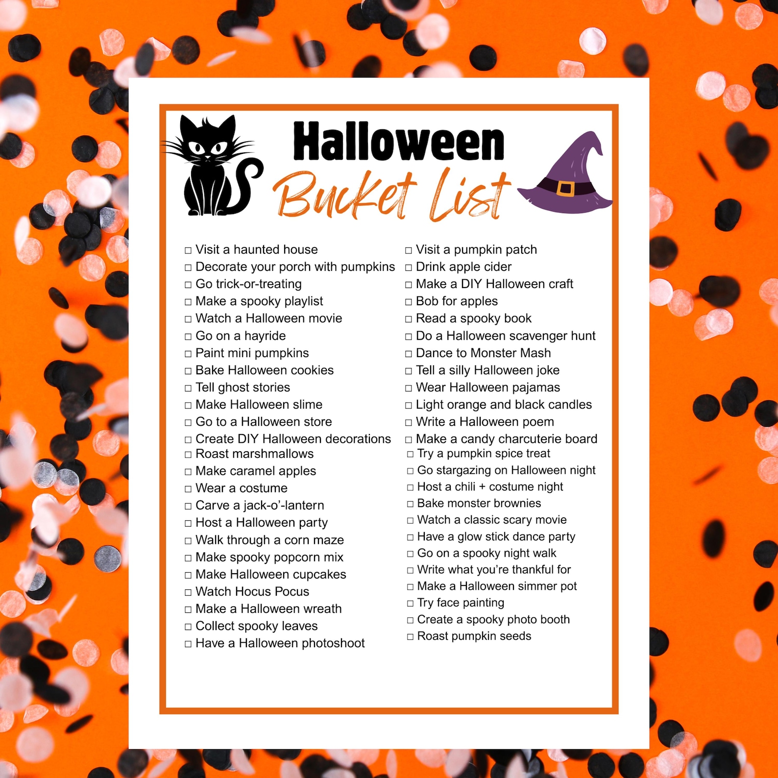 Halloween Bucket List Printable • Spooky Fall Activity Planner • Family ...