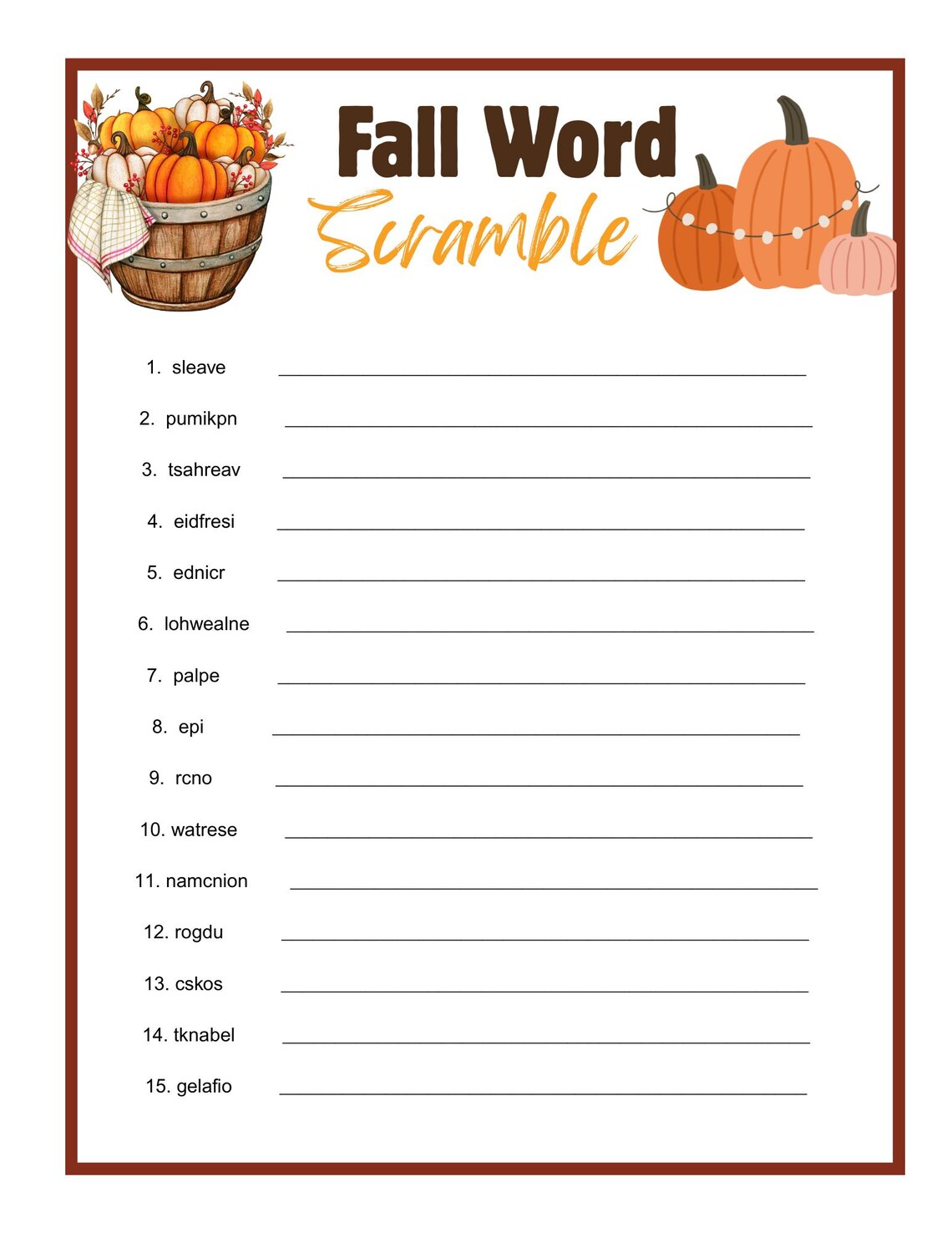 Fall Word Scramble Game Printable • Autumn Party Activity ...