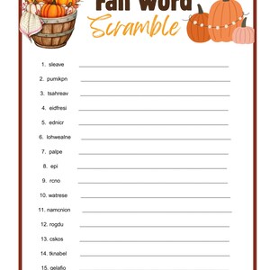 Fall Word Scramble Game Printable • Autumn Party Activity ...