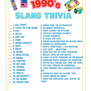 1990s Slang Trivia Game: Printable Retro Party Quiz (PDF Download) - Etsy
