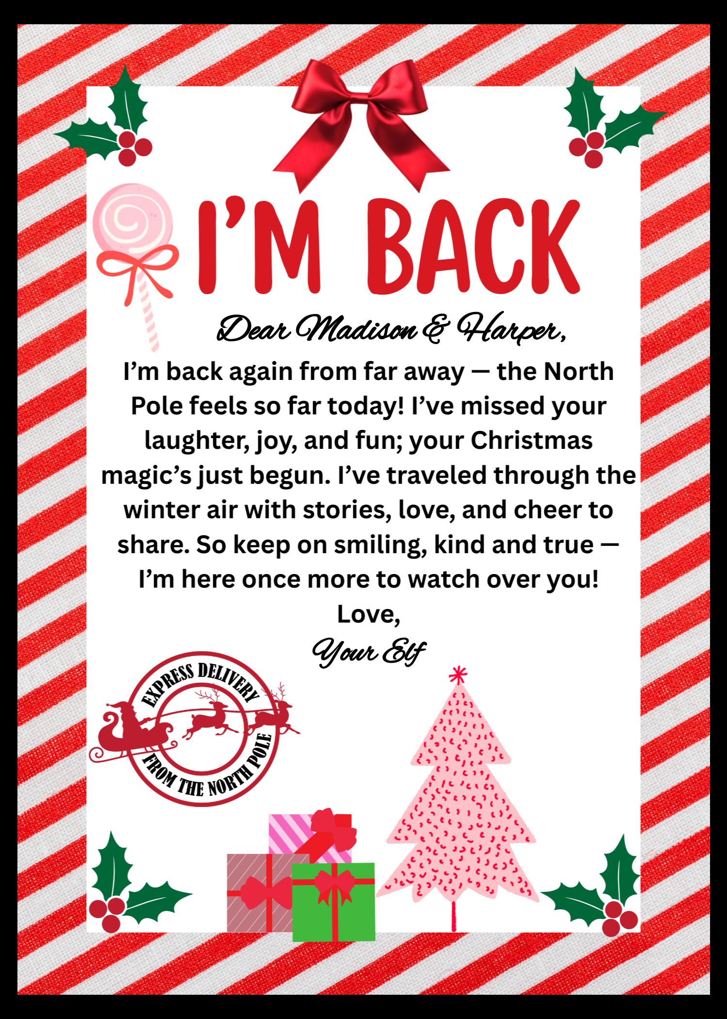 Editable “i’m Back” Elf Letter | Canva Template | Elf on the Shelf ...