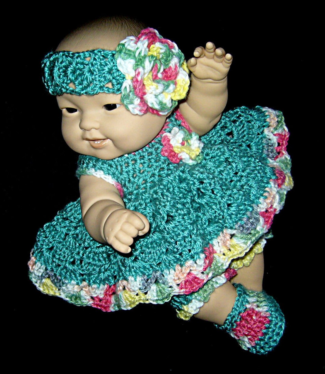 Crochet Dress Set for the 14 Doll in Green and Multicolor Ready to Ship ...