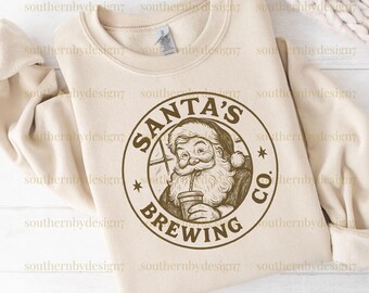 Santa's Brew Christmas Coffee PNG Label for Sublimation and Crafting ...