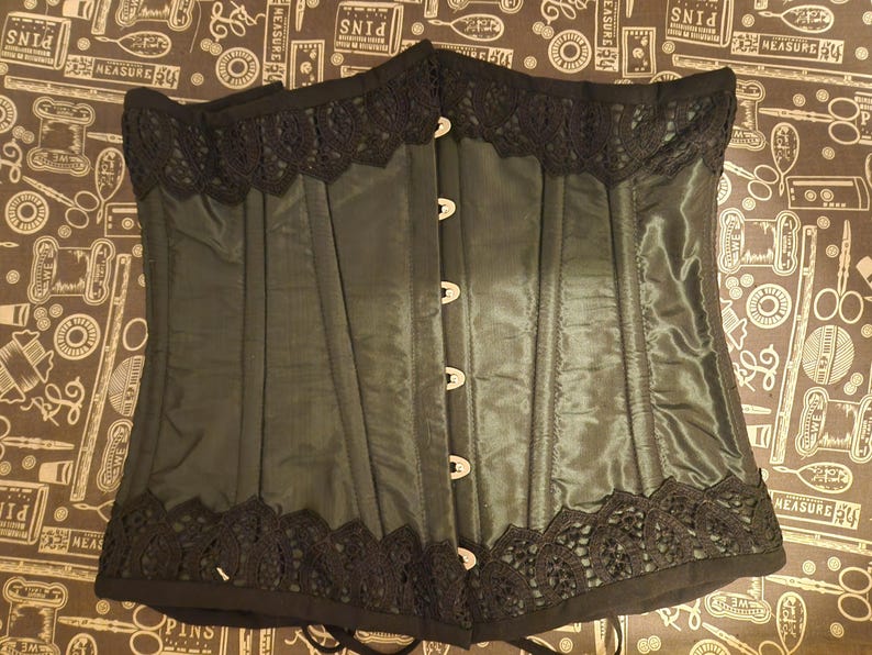 Deep Green Silk Taffeta Synthetic Whale Boned Underbust Corset With ...